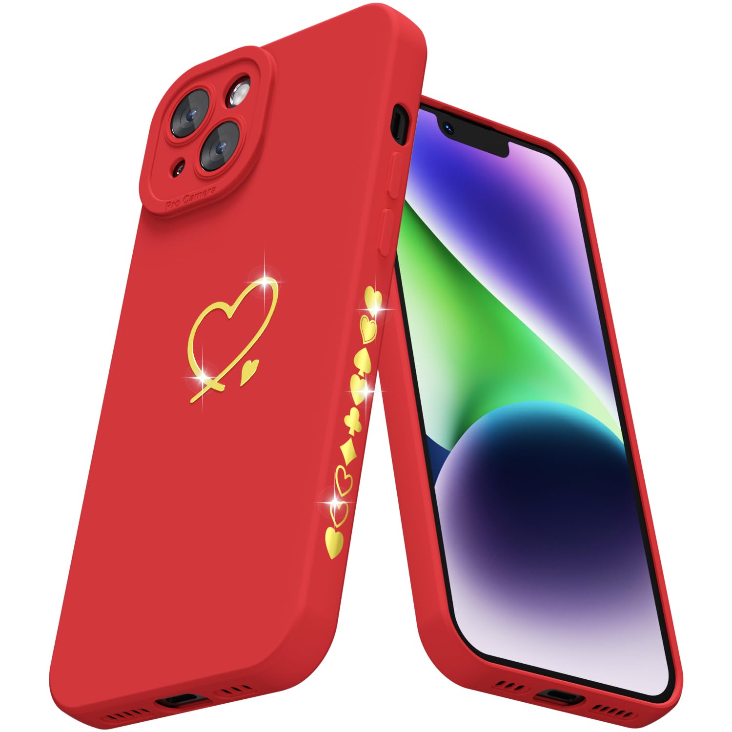 Amazon.com: oakxco for iPhone 14 Case Silicone, Luxury Love Heart ...