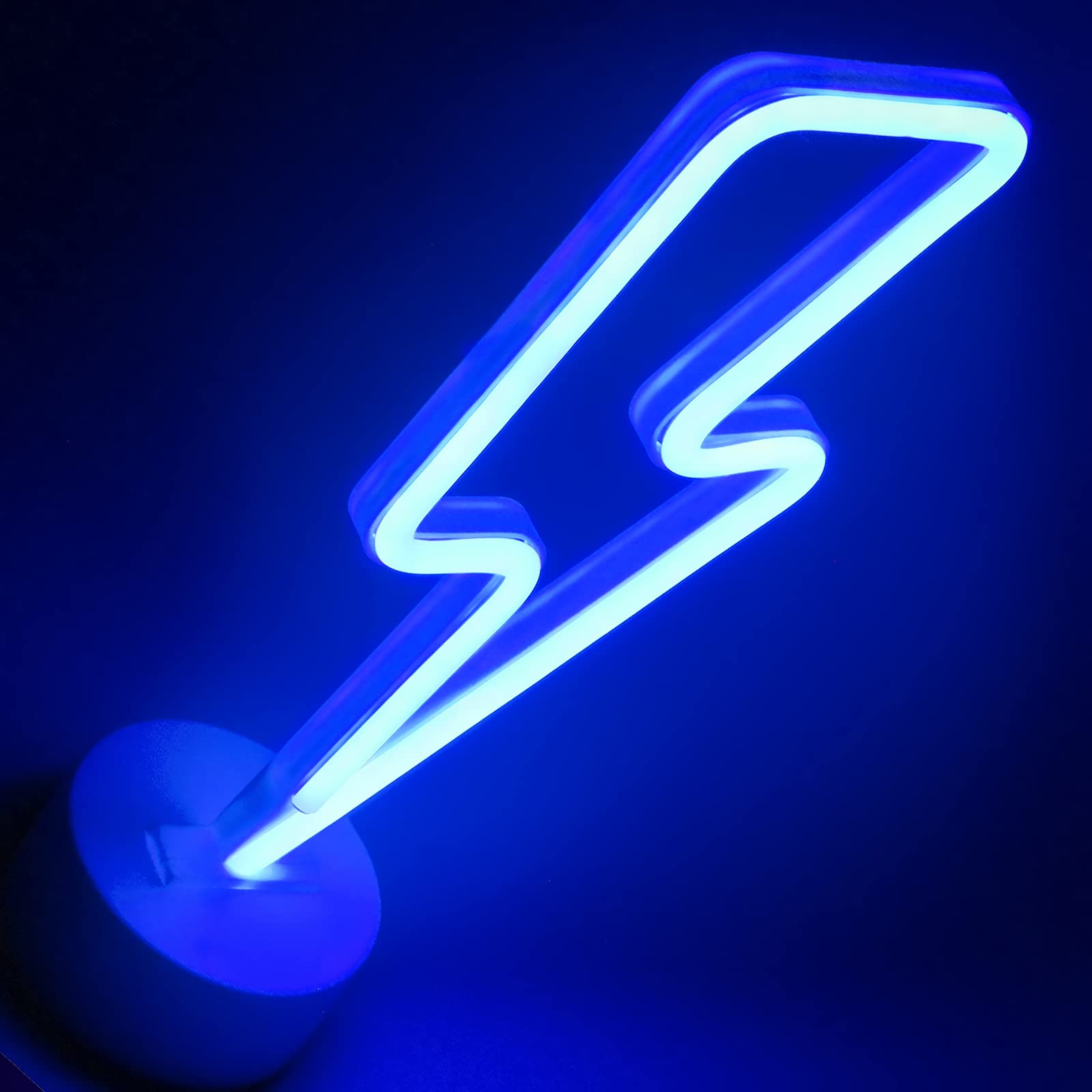 Blue Lightning Bolt Logo Neon Lightning Bolt Glowing Sign Blue