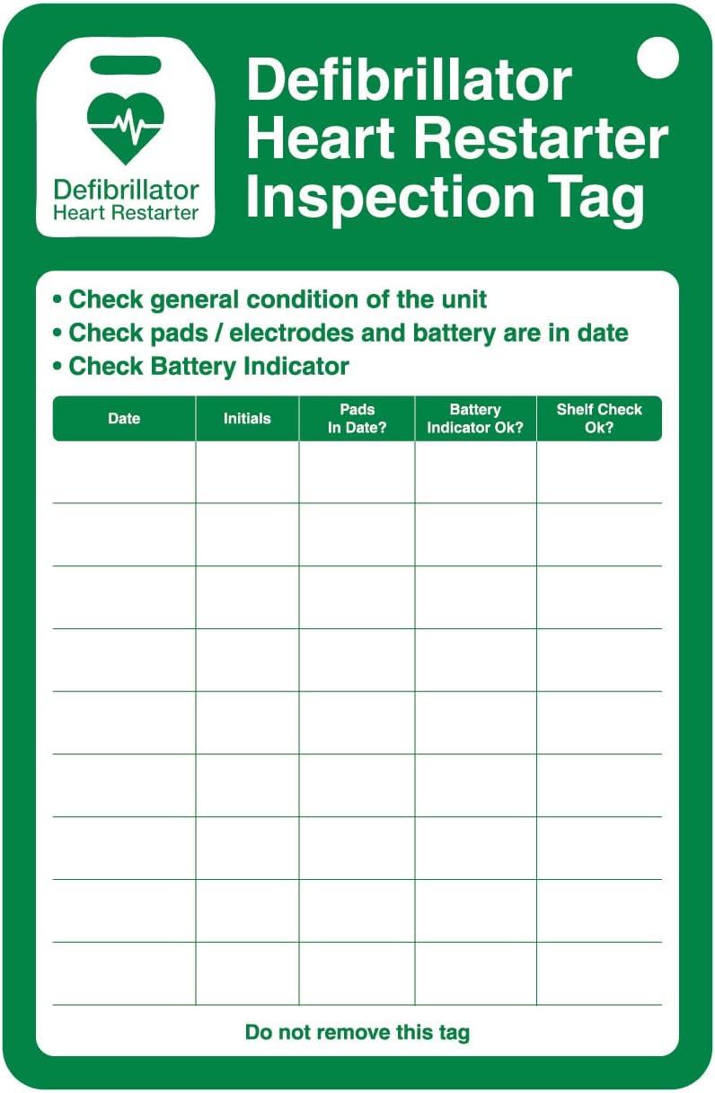 V Safety Defibrillator Inspection Tag Kit Pack of 10 : Amazon.co.uk ...