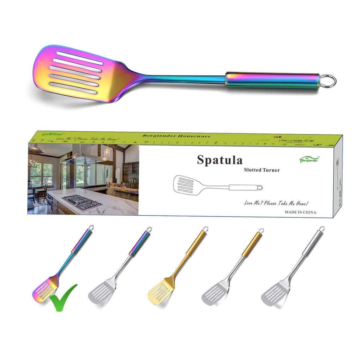 Berglander Spatula, Stainless Steel Rainbow Slotted Turner, Colorful ...