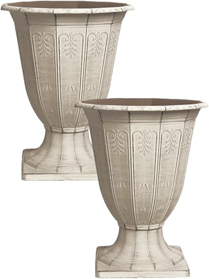 Fyne-Finds Set of 2 Grey Calista Vintage Rust Urn Plastic Planter 32cm ...