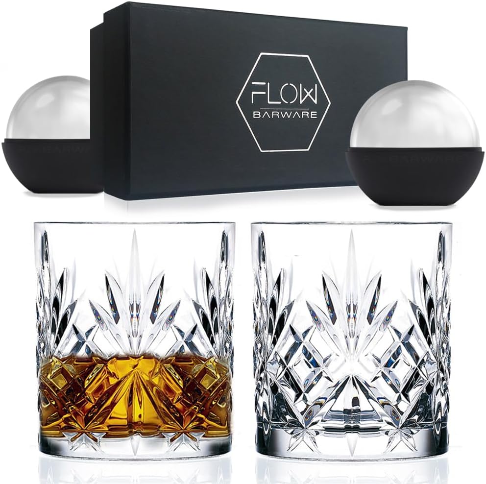 FLOW Barware Classic Whiskey Glasses Set of 2 | Crystal Whisky Glasses ...