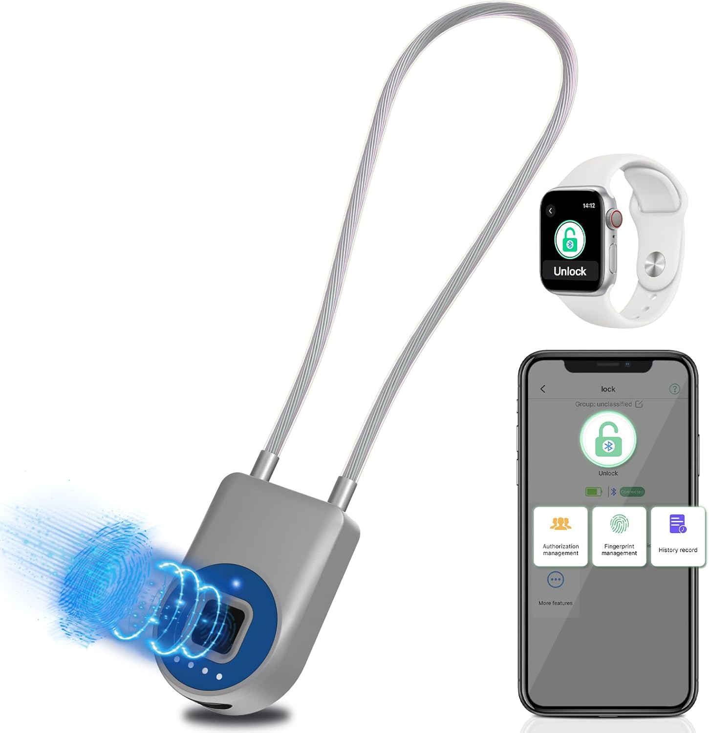 Amazon.com: Fingerprint Cable Lock, Eseesmart Long Shackle Fingerprint ...