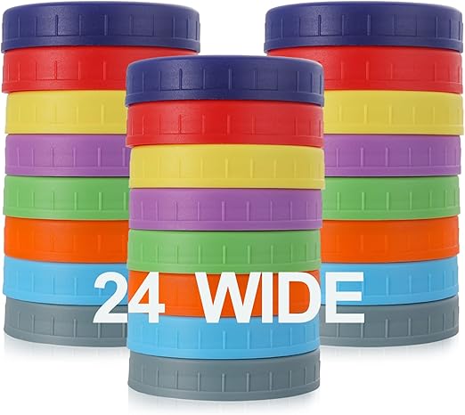[ 24 Pack ] WIDE Mouth Mason Jar Lids for Ball, Kerr and More - Colored ...