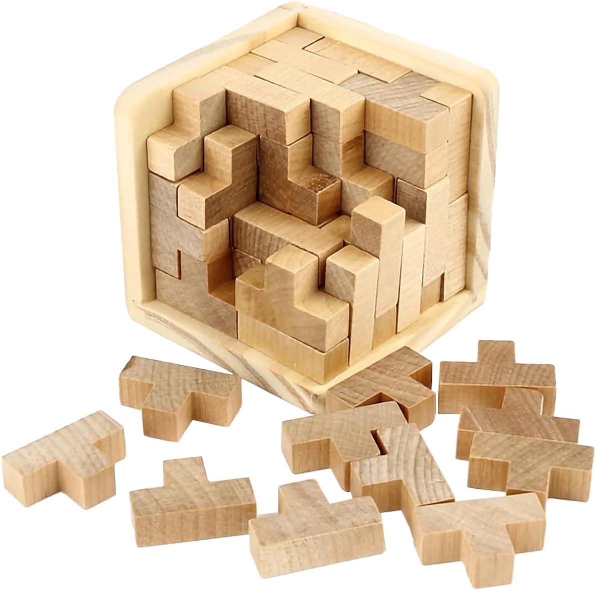 Amazon.com: 3D Wooden Brain Teaser Puzzle Cube Wooden Puzzles T-Shaped ...