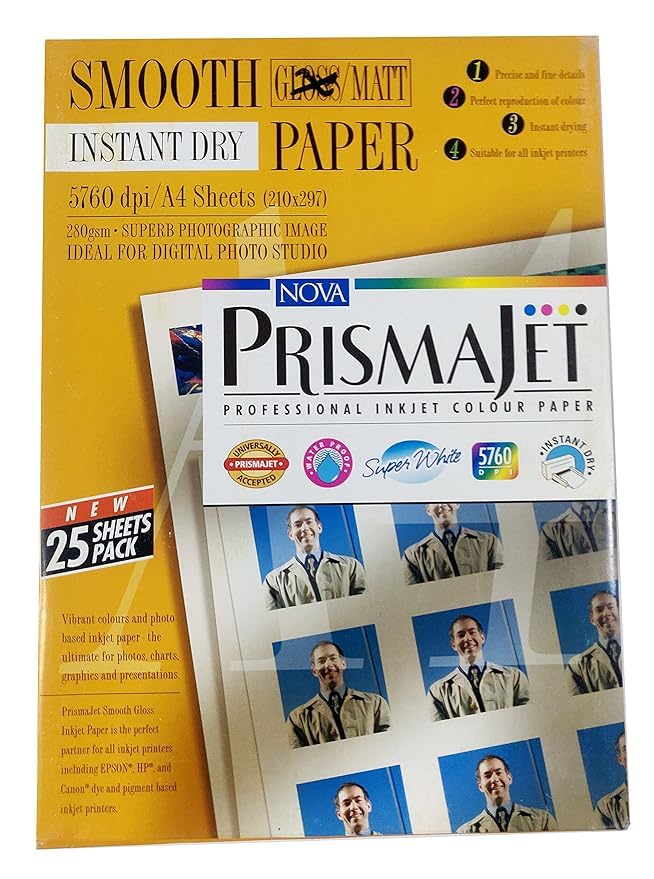 Nova Prismajet Digital Plus A4 Injket Photo paper 280 GSM 25 Sheets ...