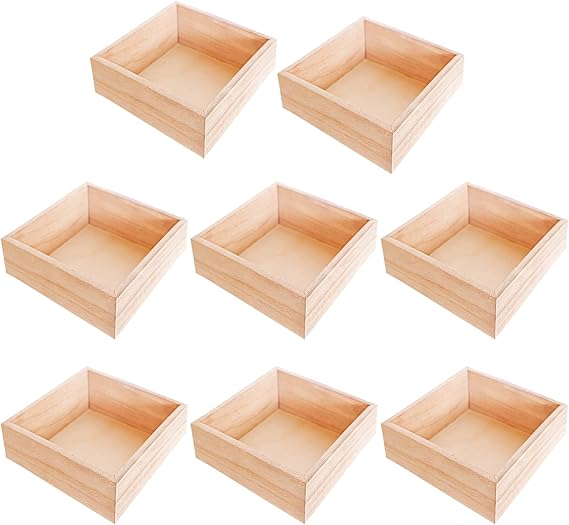 Amazon.com: 8 Pack Unfinished Wooden Box, 6 x 6 Inch Square Rustic ...