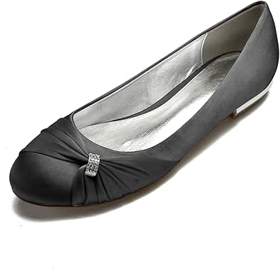 Amazon.com | Women's Bride Wedding Shoes Satin Rhinestone Closed Ballet ...