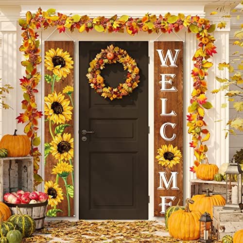 Amazon.com: Sunflower Welcome Hanging Banners spring Porch Banners ...