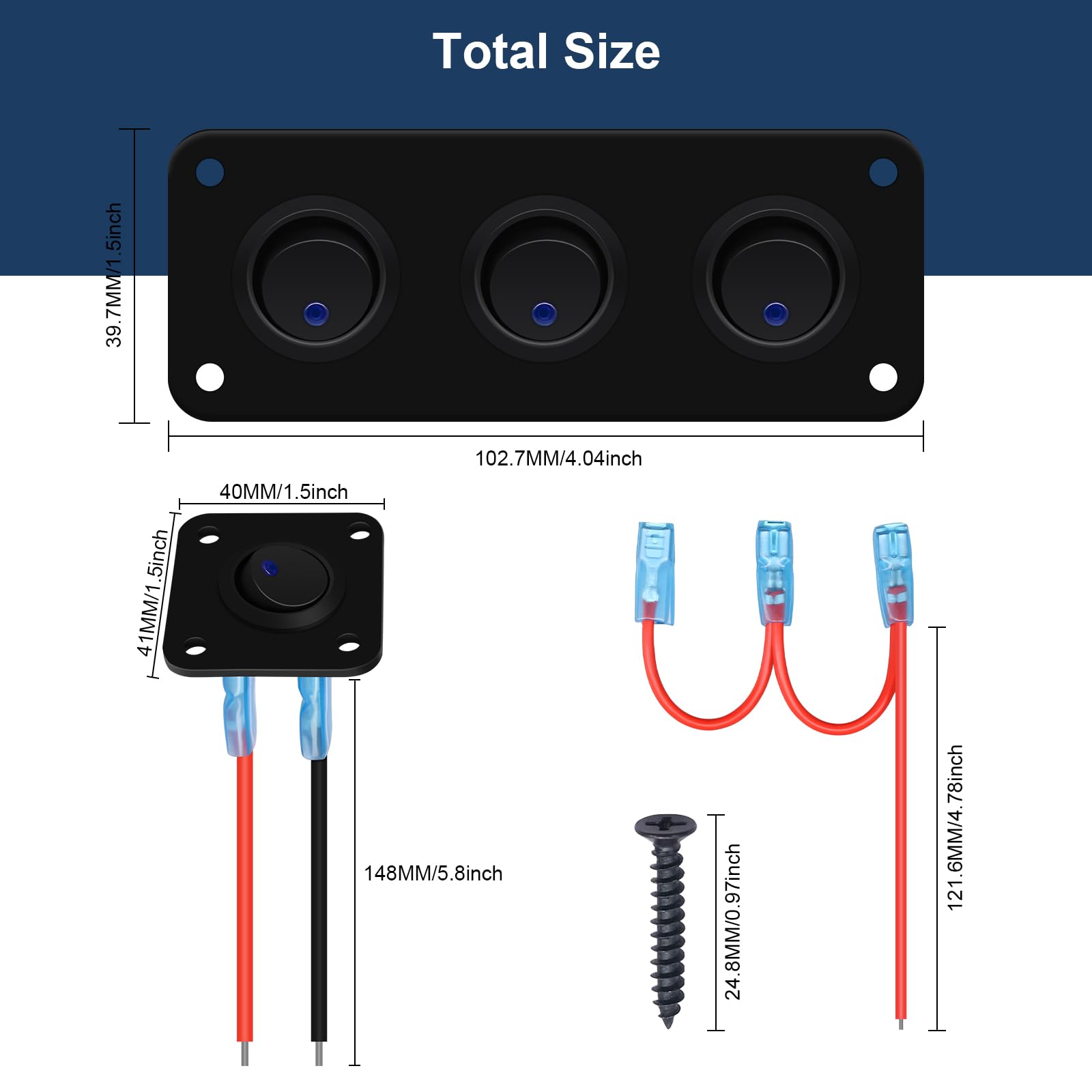 Snapklik.com : 3 Gang Rocker Toggle Switch Panel, DC 12V 20A Blue LED ...