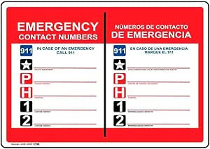 Amazon.com: Emergency Contact Numbers 911 Bilingual Safety Label Decal ...