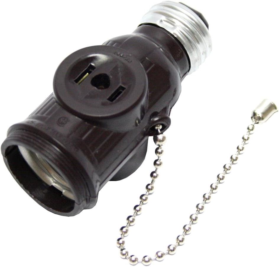 Cooper 11490 - Medium Base Brown Pull Chain Outlet/Socket Adapter with ...