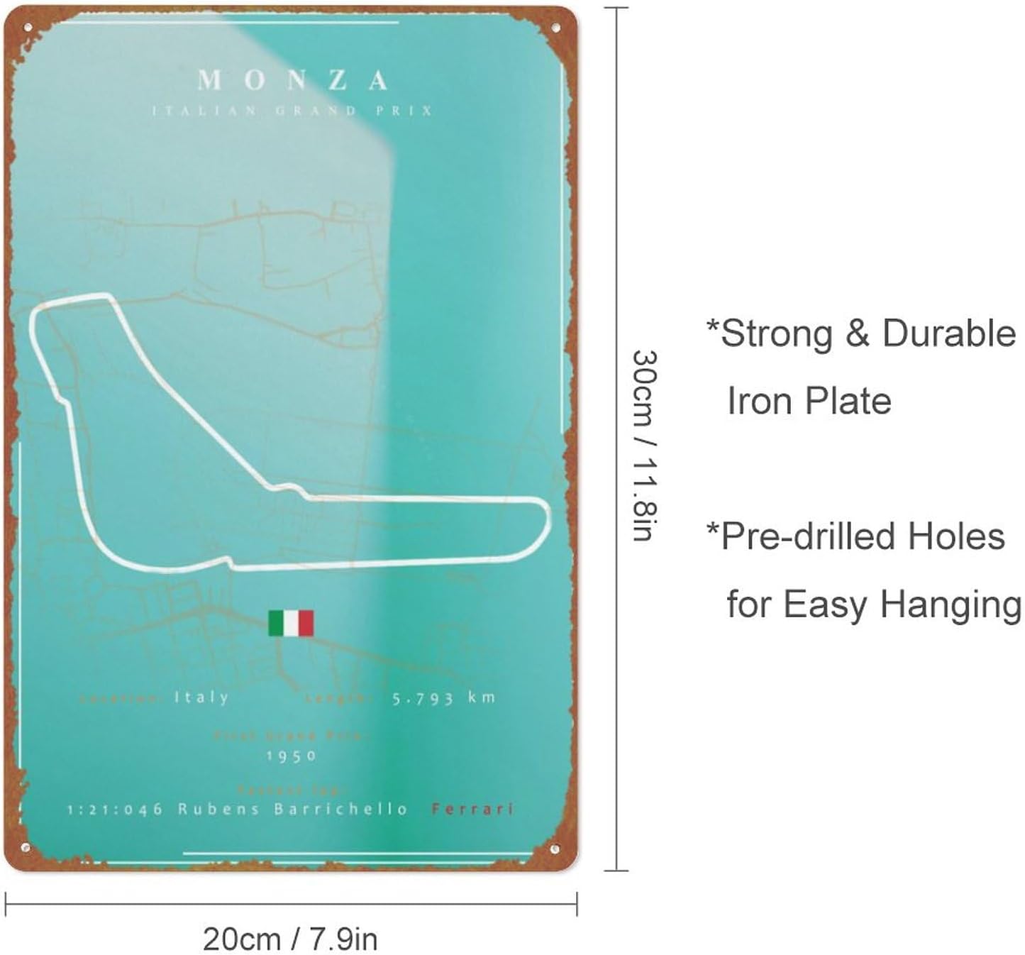 Monza F1 Track Map Map Poster Vintage Tin Sign for Home, Garden, Bar ...