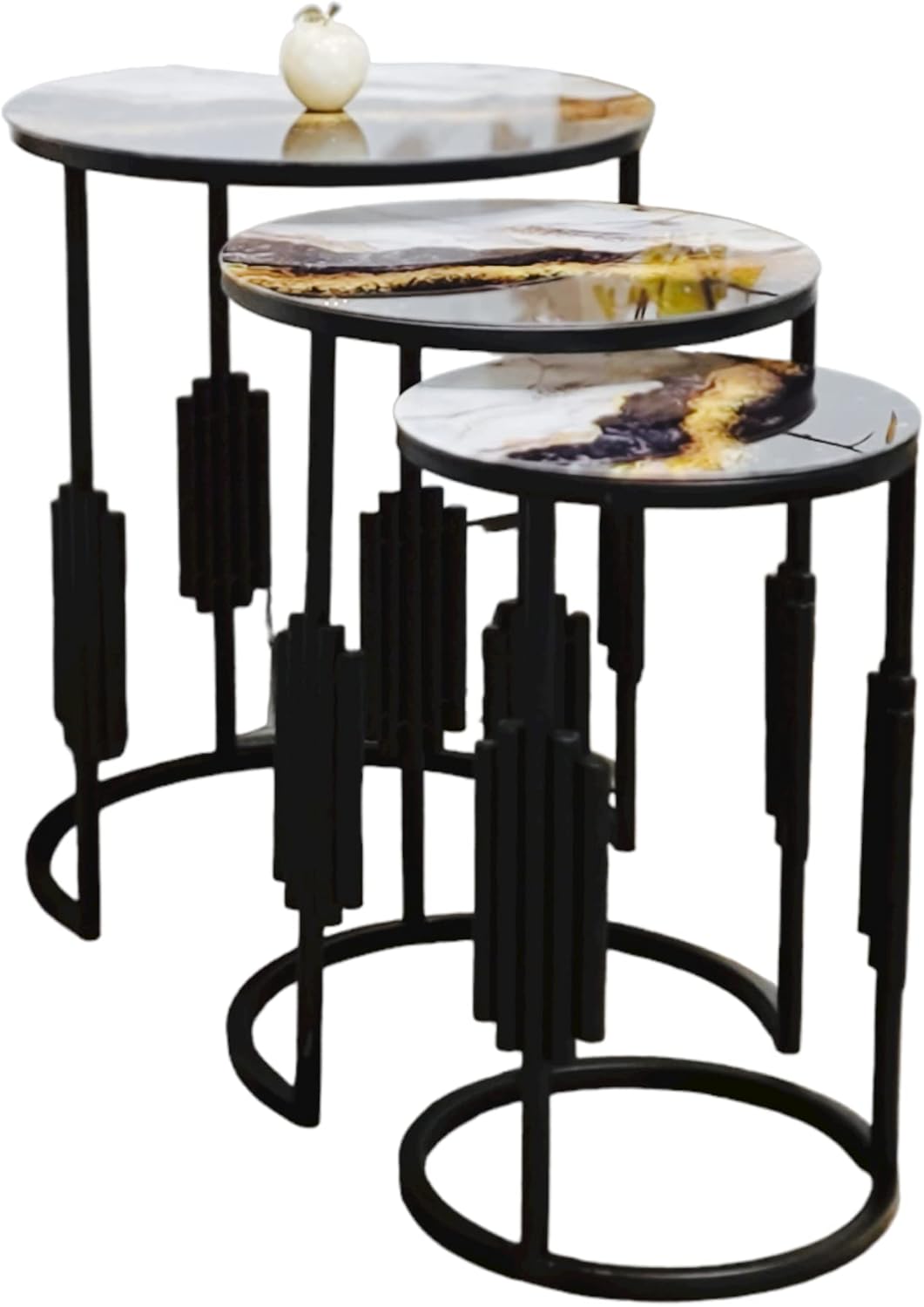 Round Coffee Table 4 Piece (3 Set Nesting Side Tables, Black) : Amazon ...