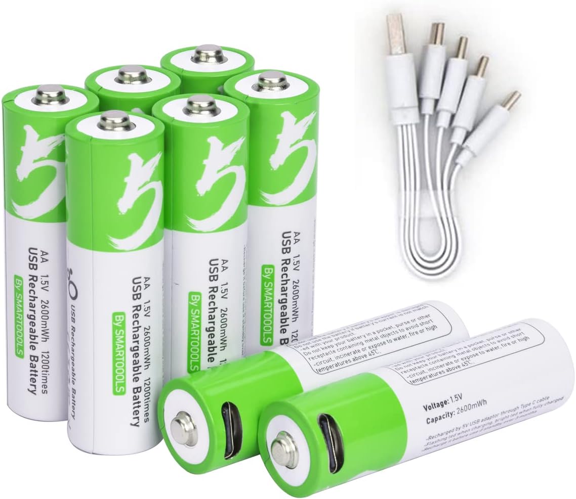 USB AA Lithium ion Rechargeable Battery, 1.5V 2600mWh Rechargeable AA ...