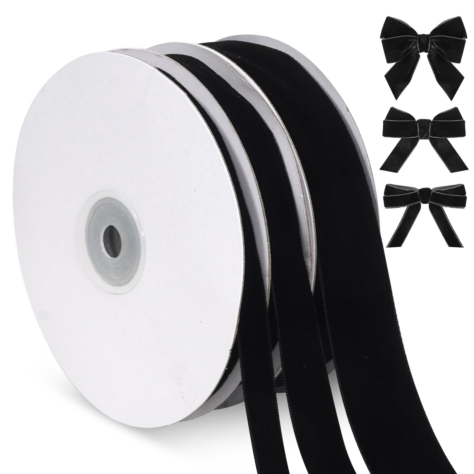 Lugailly - Cinta de terciopelo negro vintage para Navidad, 3 rollos de 1, 1.5 y 2.5 cm de ancho ...