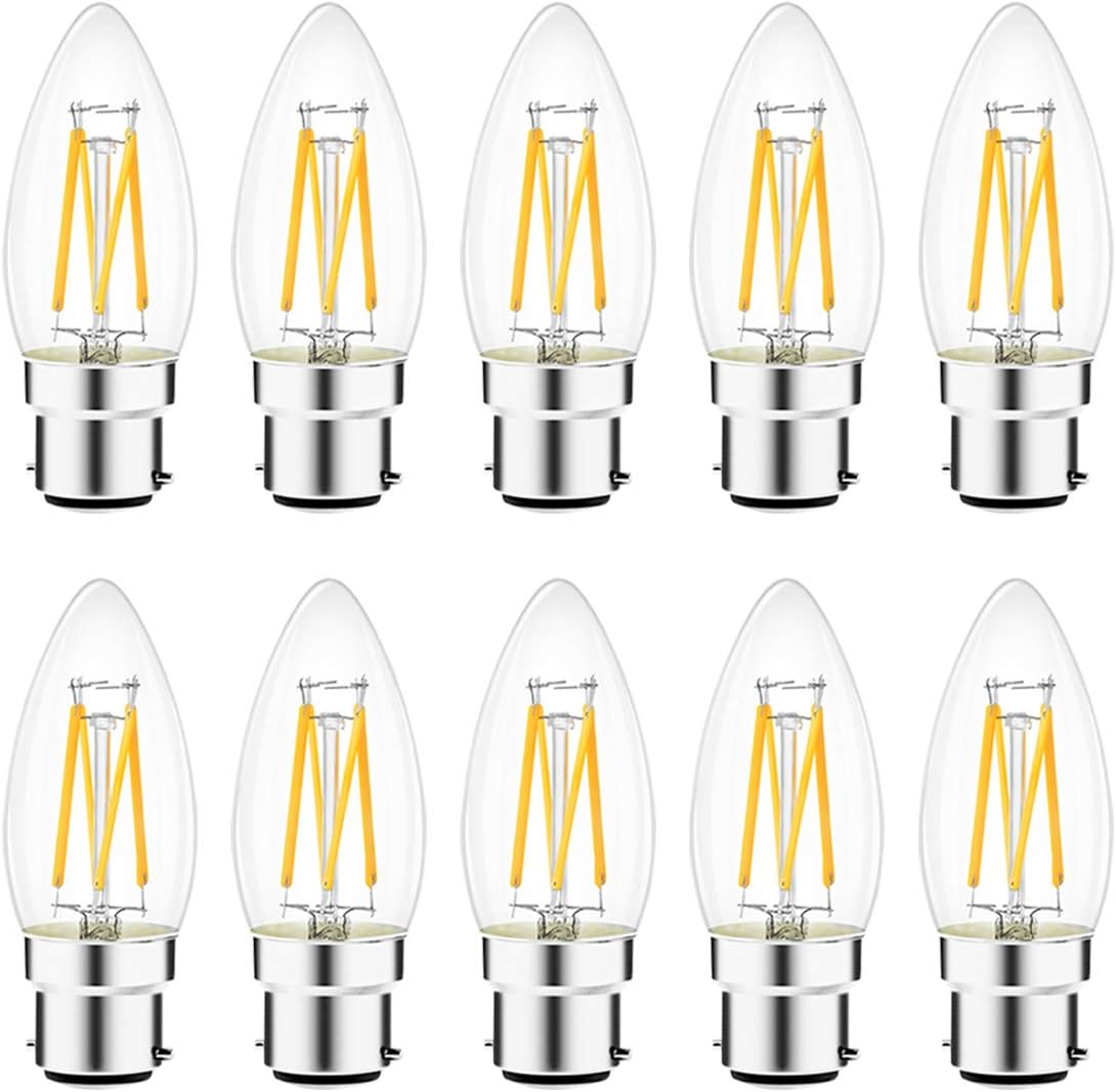 B4U Light Bulbs Bayonet LED, 10 Pack B22 LED Bulb Candle, Dimmable LED ...