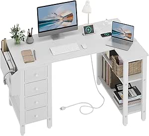 Amazon.com: Lufeiya White L Shaped Computer Desk with Drawers & Storage ...