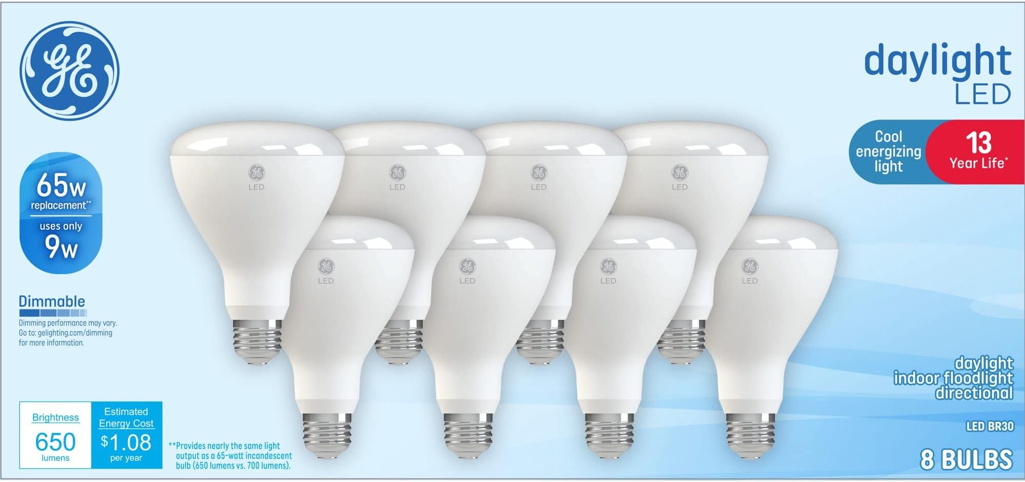 GE LED BR30 Indoor Floodlight Bulb (8 Pack) - Energy Star Certified ...