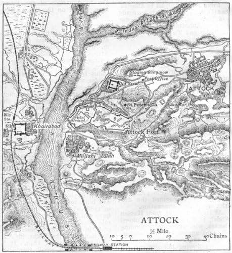 Amazon.com: PAKISTAN: Attock town & Attock Fort sketch map. Khairabad ...