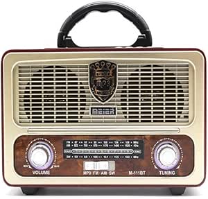 showkah® MEIER M-111BT Portable Antique Radio Nostalgic Wooden Retro FM Radio With AM | FM | SW ...