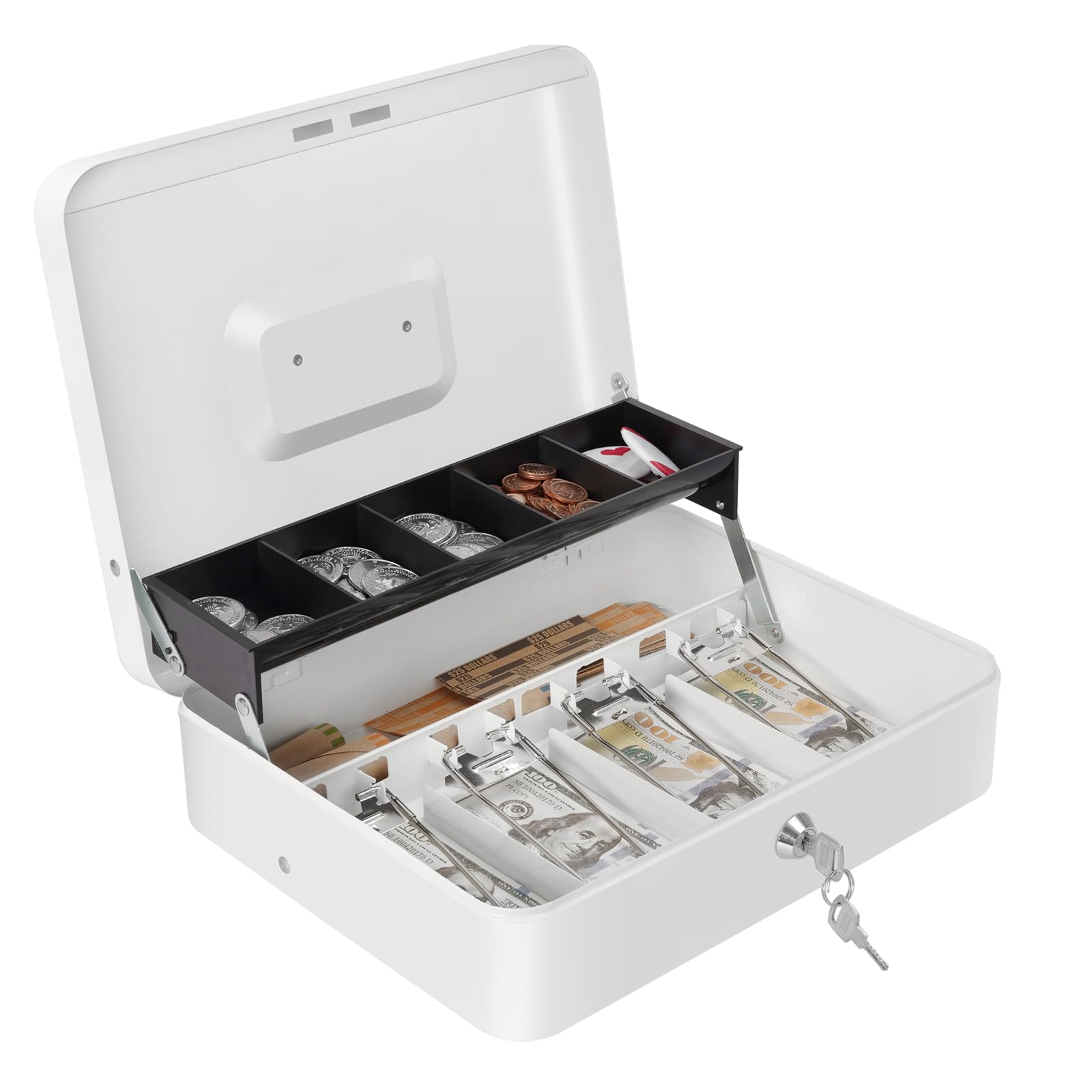 Amazon.com: Cash Box with Money Tray and Key Lock, Large Metal Safe ...