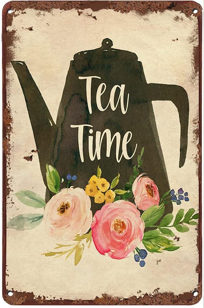 Amazon.com: Retro Funny Metal Tin Sign Tea Time Floral Summer Wall ...