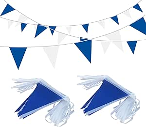 Amazon.com: LUSEOAN 100Ft Blue and White Pennant Banner Flags String ...