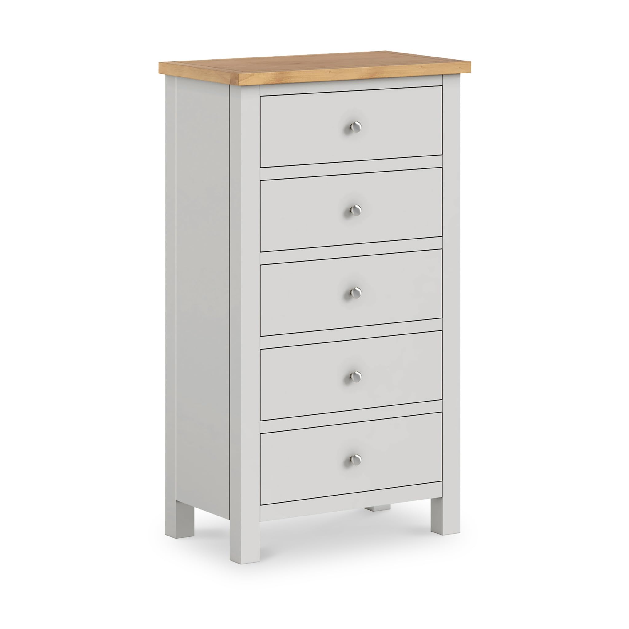 Farrow XL Grey Tallboy Chest of Drawers Bedroom Cabinet with Oak Top ...