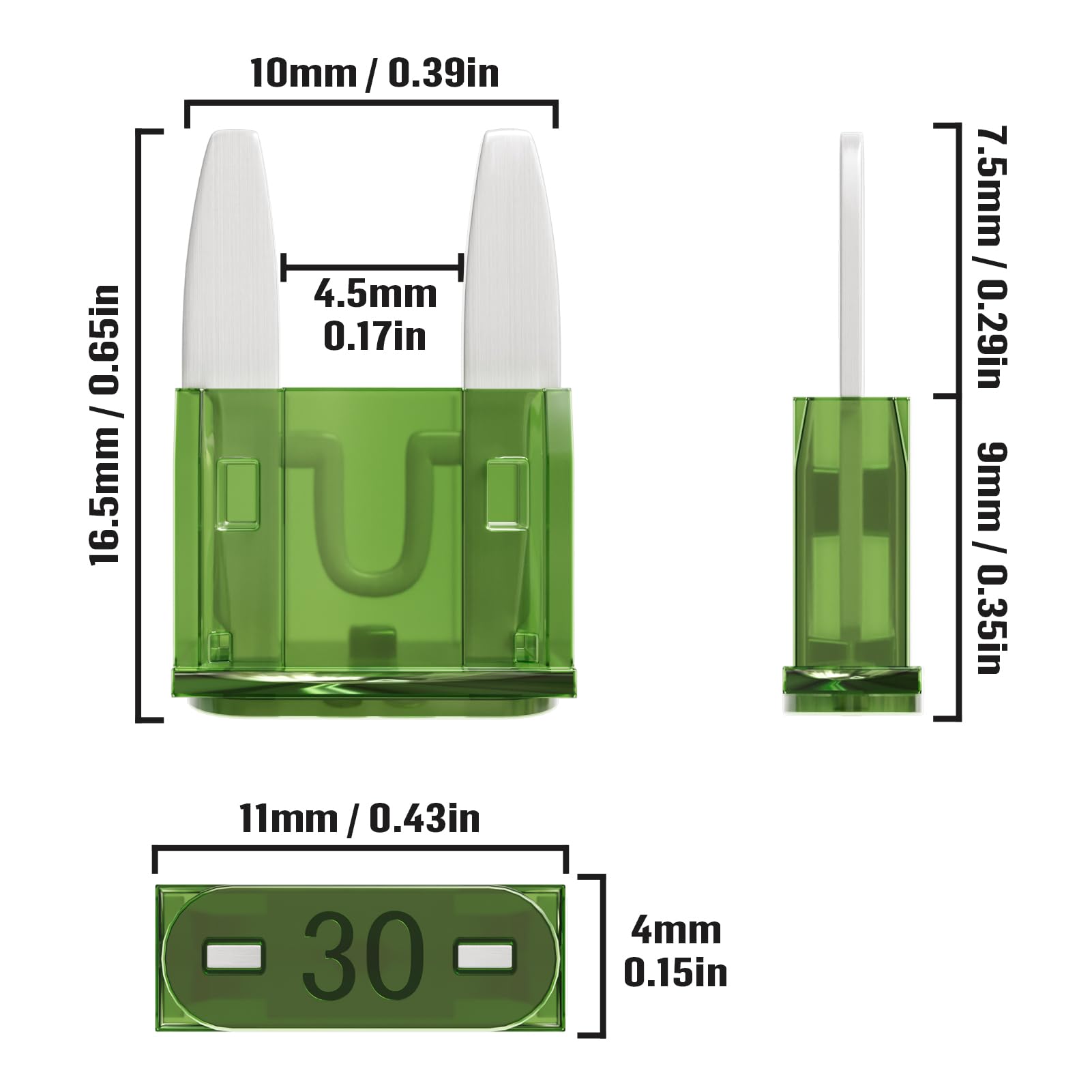 Snapklik.com : ALLECIN 30A Mini Fuse 30 Amp ATM APM Blade Car Fuses ...