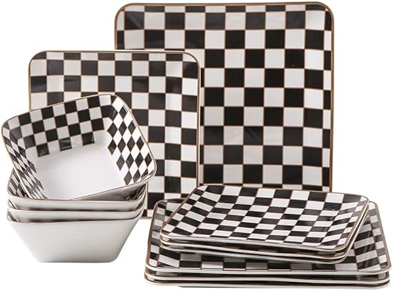 Amazon.com | Porlien Checker Square Dinnerware Set for 4: Dinnerware Sets