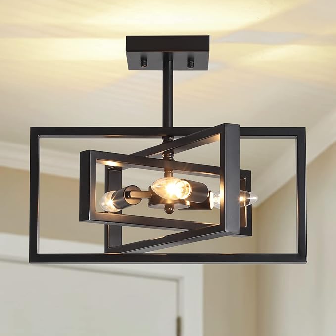 Febeleven 3-Lights Black Industrial Ceiling Light, Rustic Vintage Farmhouse Chandelier Lighting ...