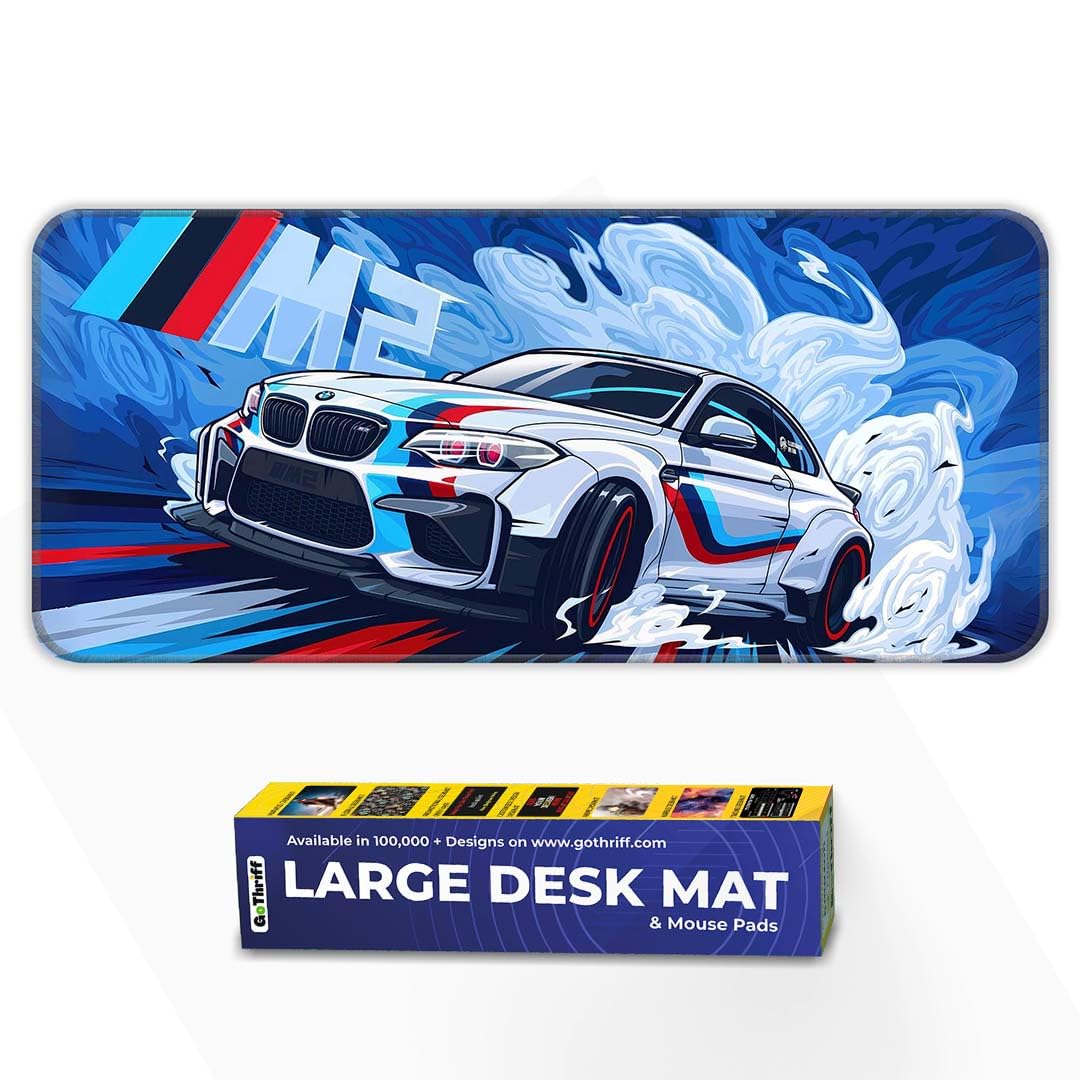 Skiditos BeeMW M2 Desk Mat (60x30cm) - White Sports Car Design, Large ...