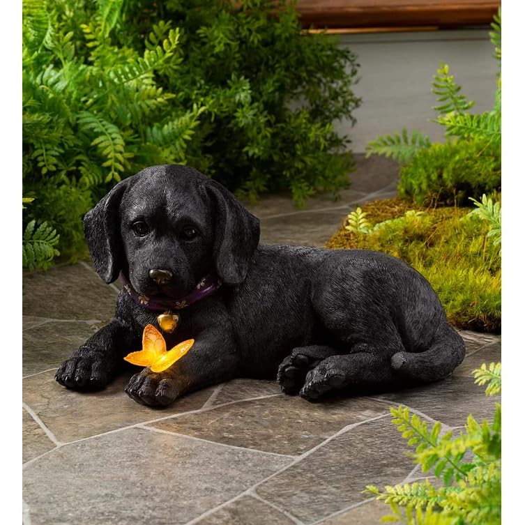Amazon.com: Labrador Retriever Puppy Statue with Solar Butterfly ...