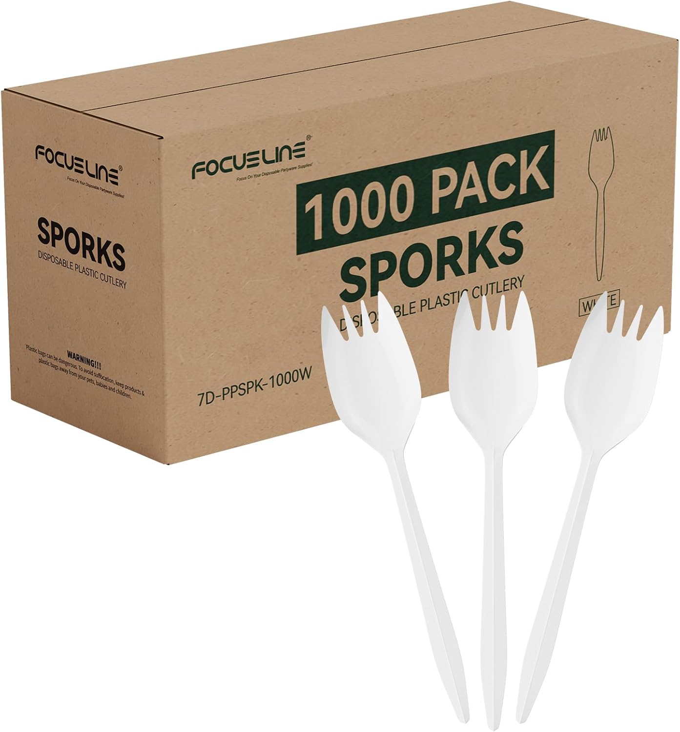 Amazon.com | FOCUSLINE 1000 Count White Plastic Sporks, Disposable ...