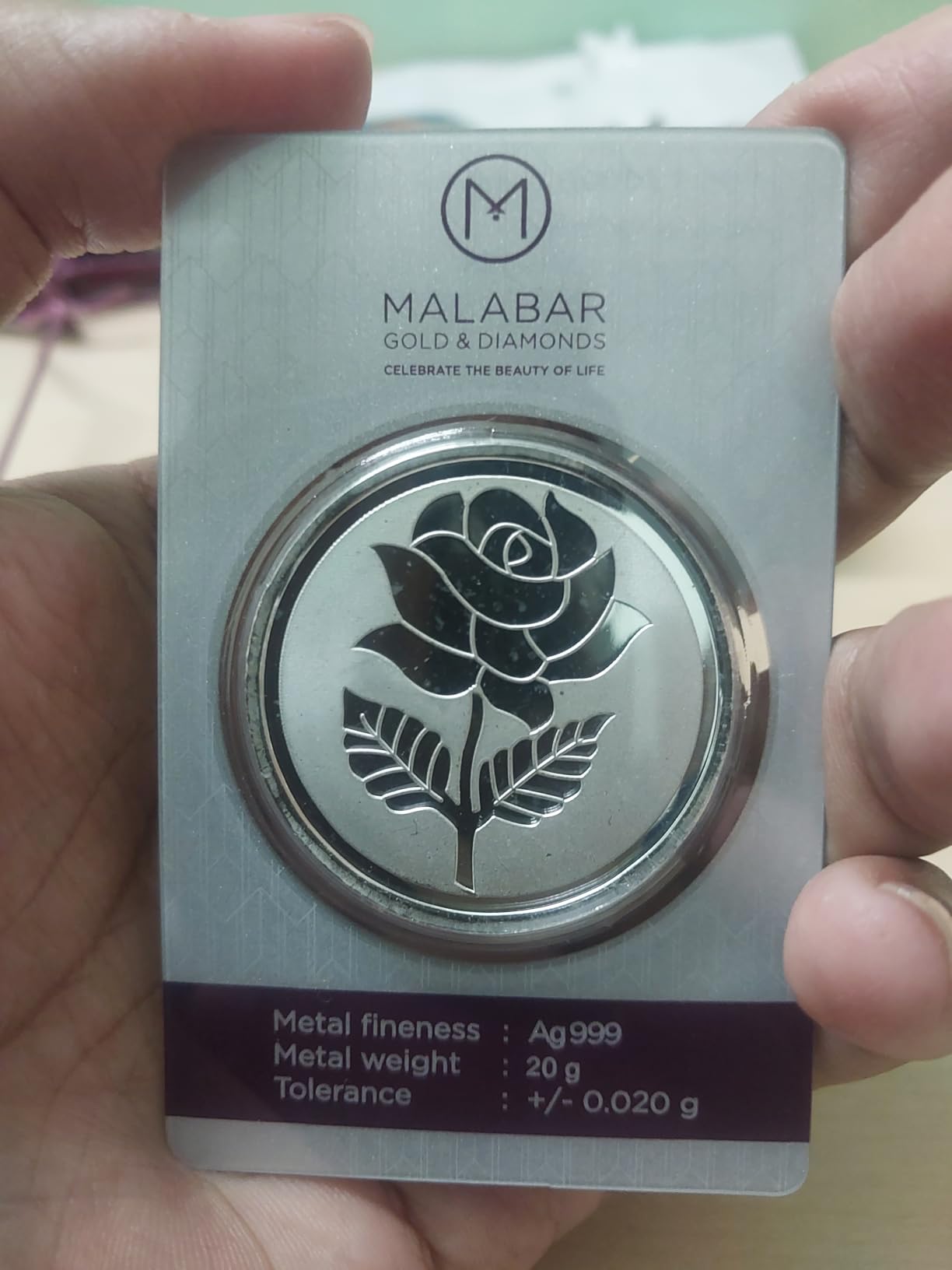 Malabar Gold & Diamonds 999 Purity Silver Coin 20 Grams|Rose Plain ...