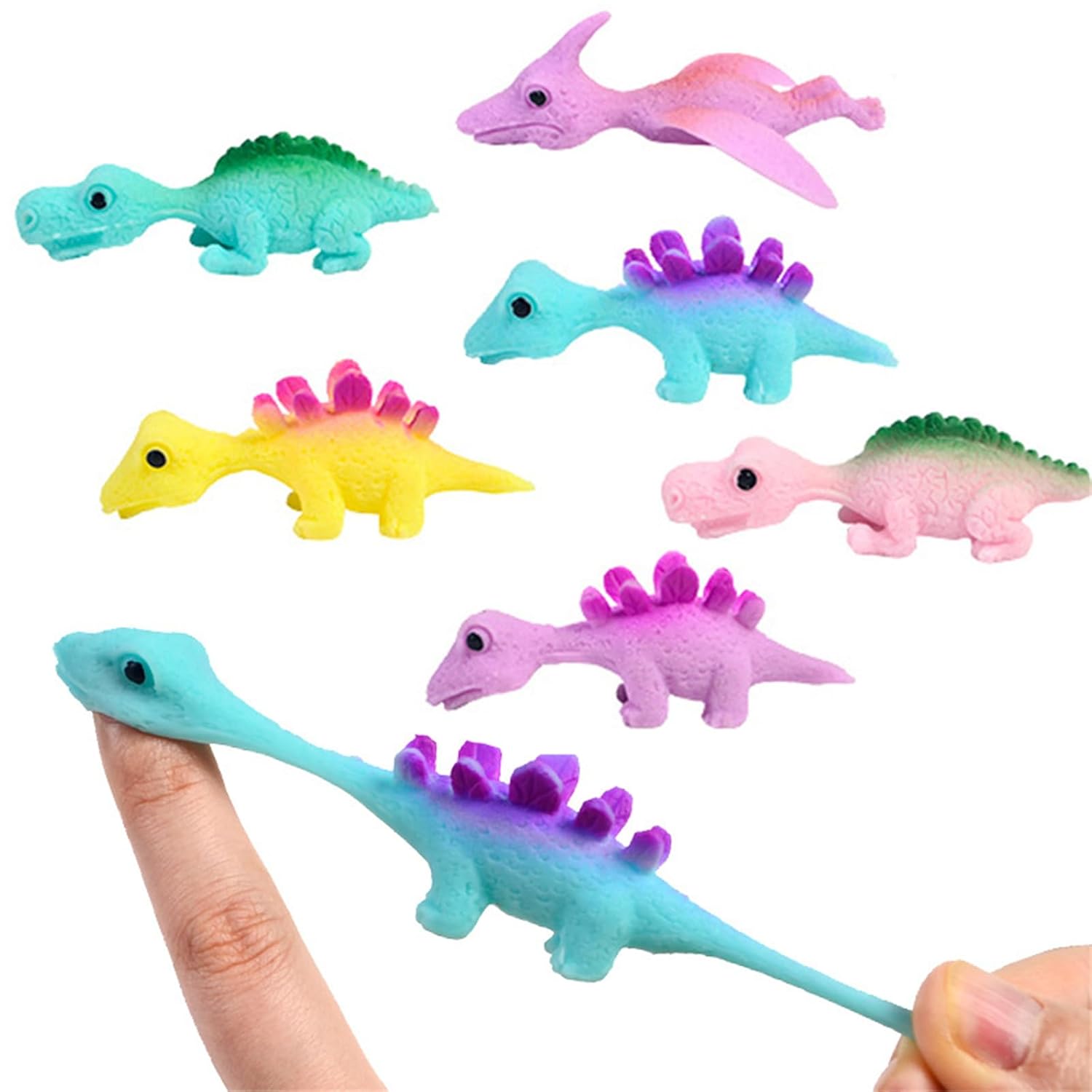 KnjoFly Slingshot Dinosaur Finger Toys, Mini Rubber Dino Figures Finger ...