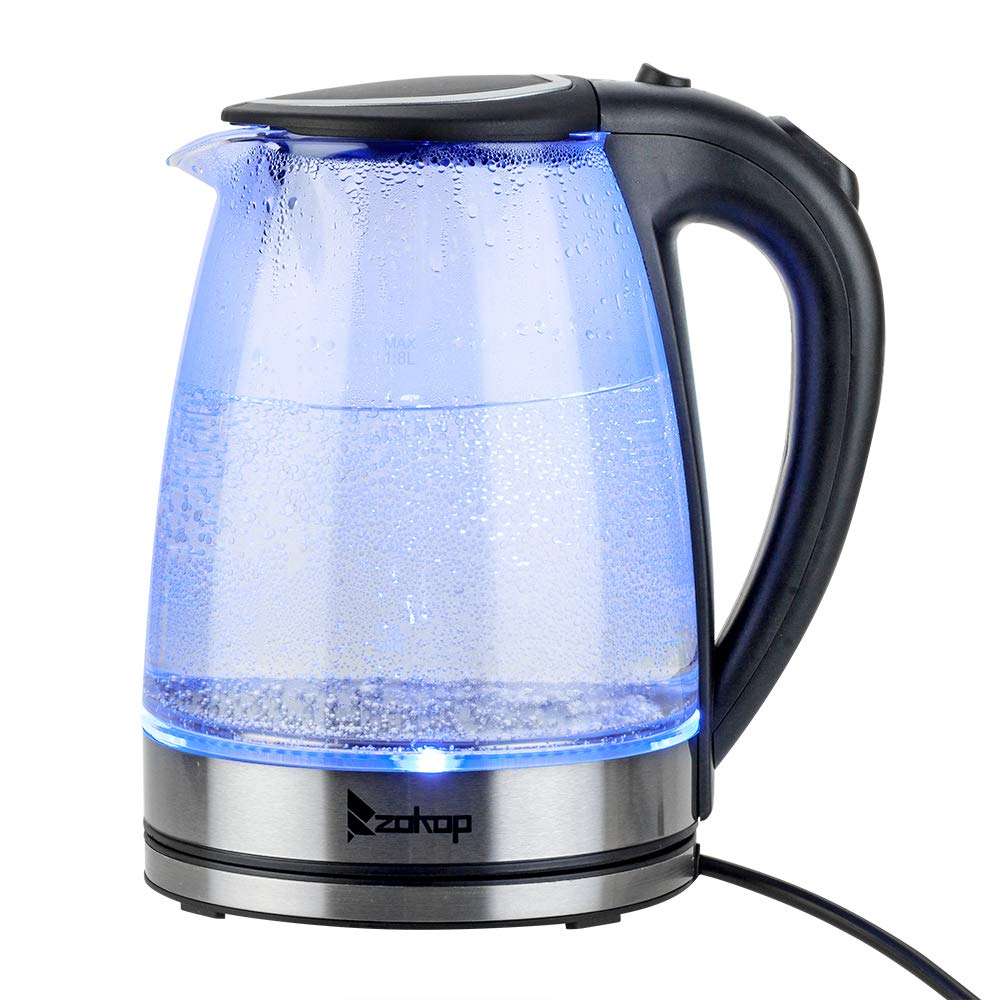 LYSTRO Electric Kettle, 2000W 1.8 Liter Glass Water Kettles with Blue ...