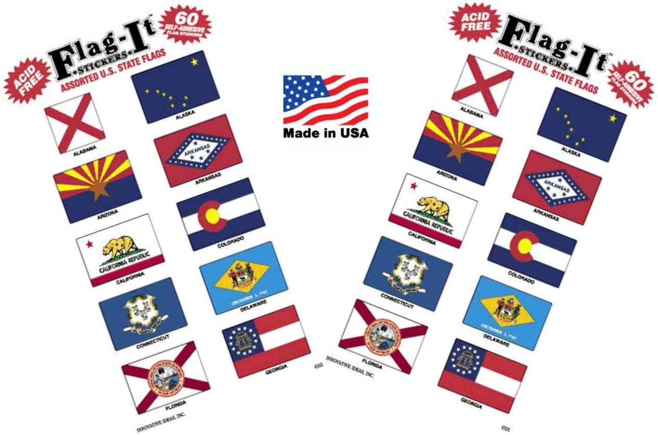 Amazon.com: 1/2 Inch Tall Sheet of All 50 US State Flags Stickers (Set ...
