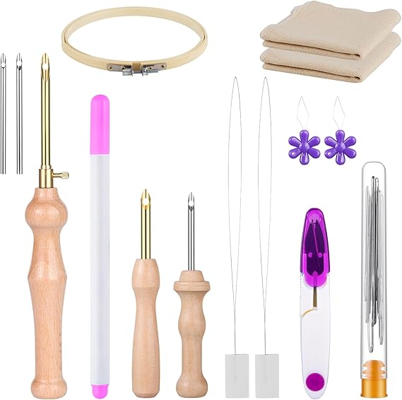 Amazon.com: Punch Needle Tool with Embroidery Hoop and Punch Needle ...