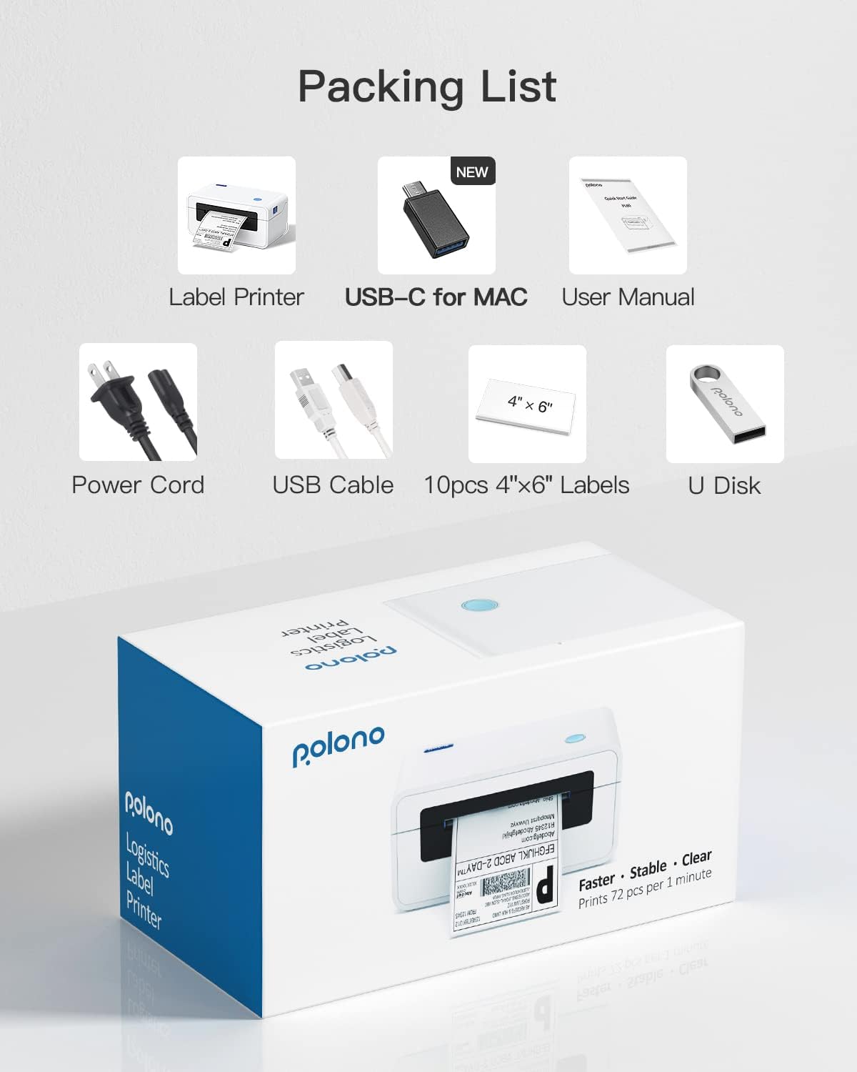 POLONO Thermal Label Printer Shipping Label Printer for Shipping ...