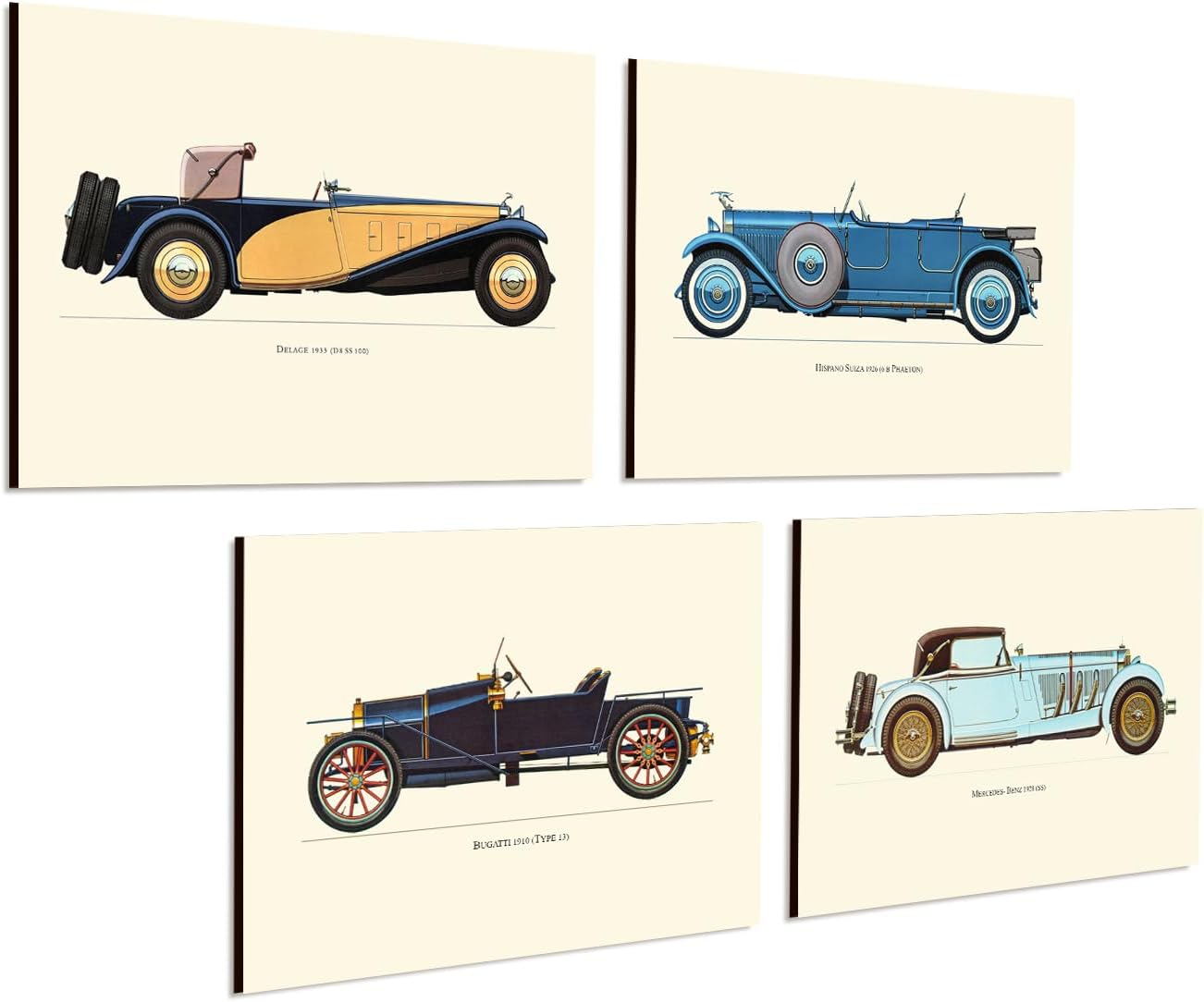 PAPER PLANE DESIGN Vintage Car Wall Decor Framed Posters Set of 4, A4 ...