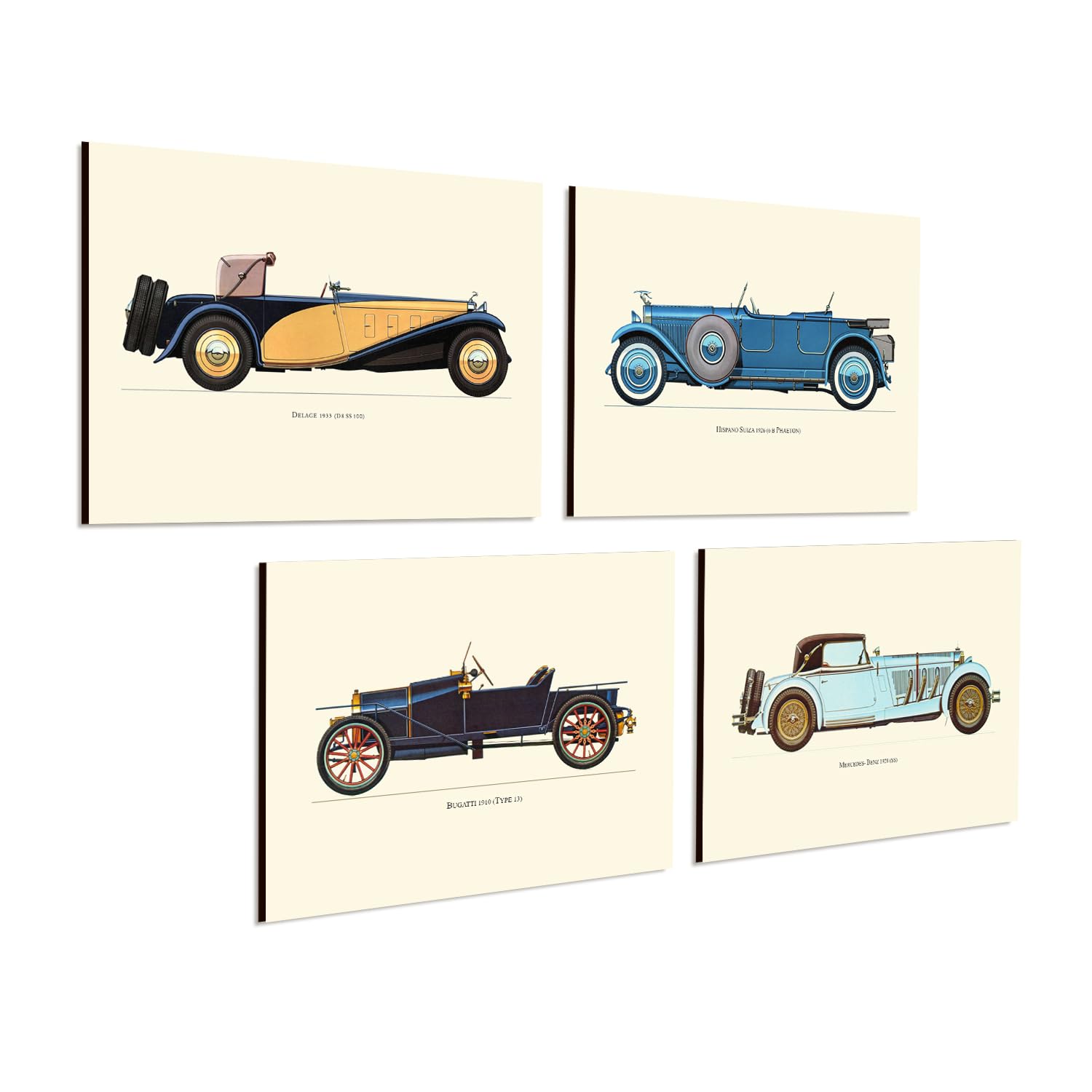 PAPER PLANE DESIGN Vintage Car Wall Decor Framed Posters Set of 4, A4 ...