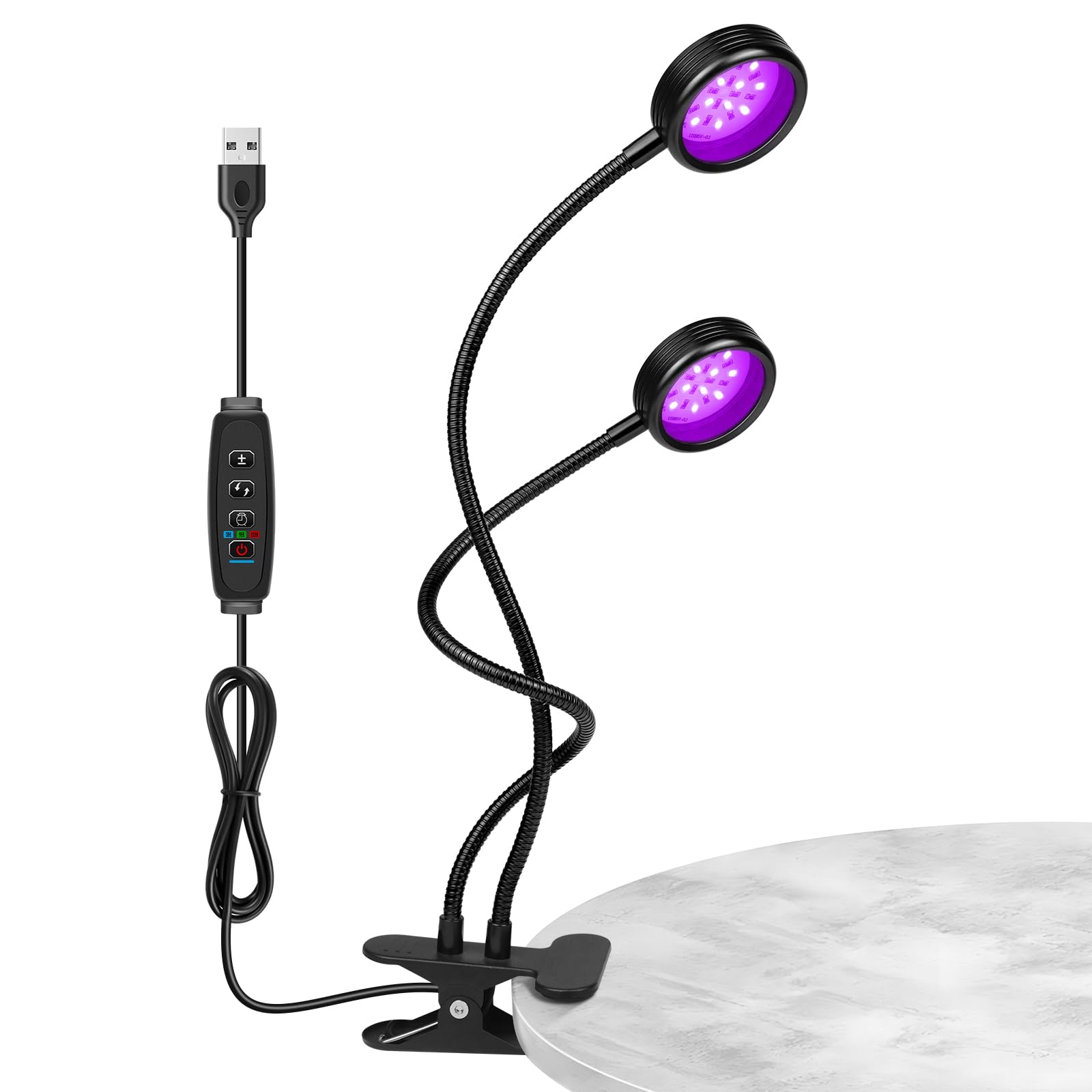 LEDLightsWorld UV Black Resin Light Dual Head, Dimmable Gooseneck UV ...