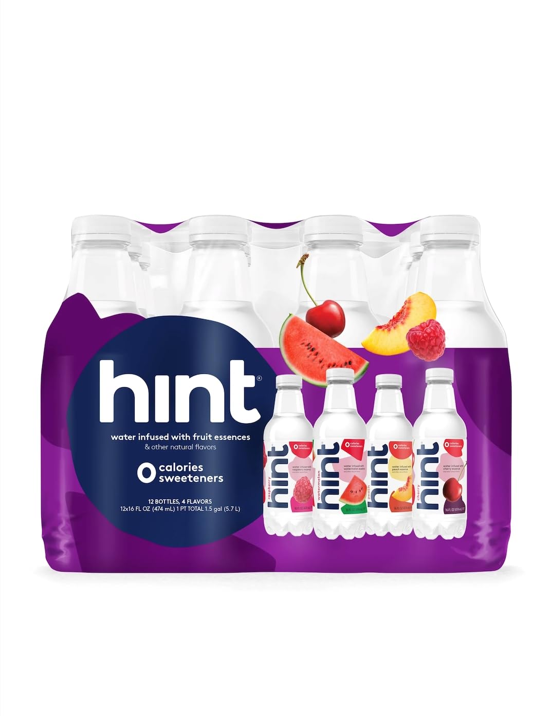 Hint Water Purple Variety Pack (Pack of 12), 16 Ounce Bottles, 3 Bottles Each of: Raspberry ...