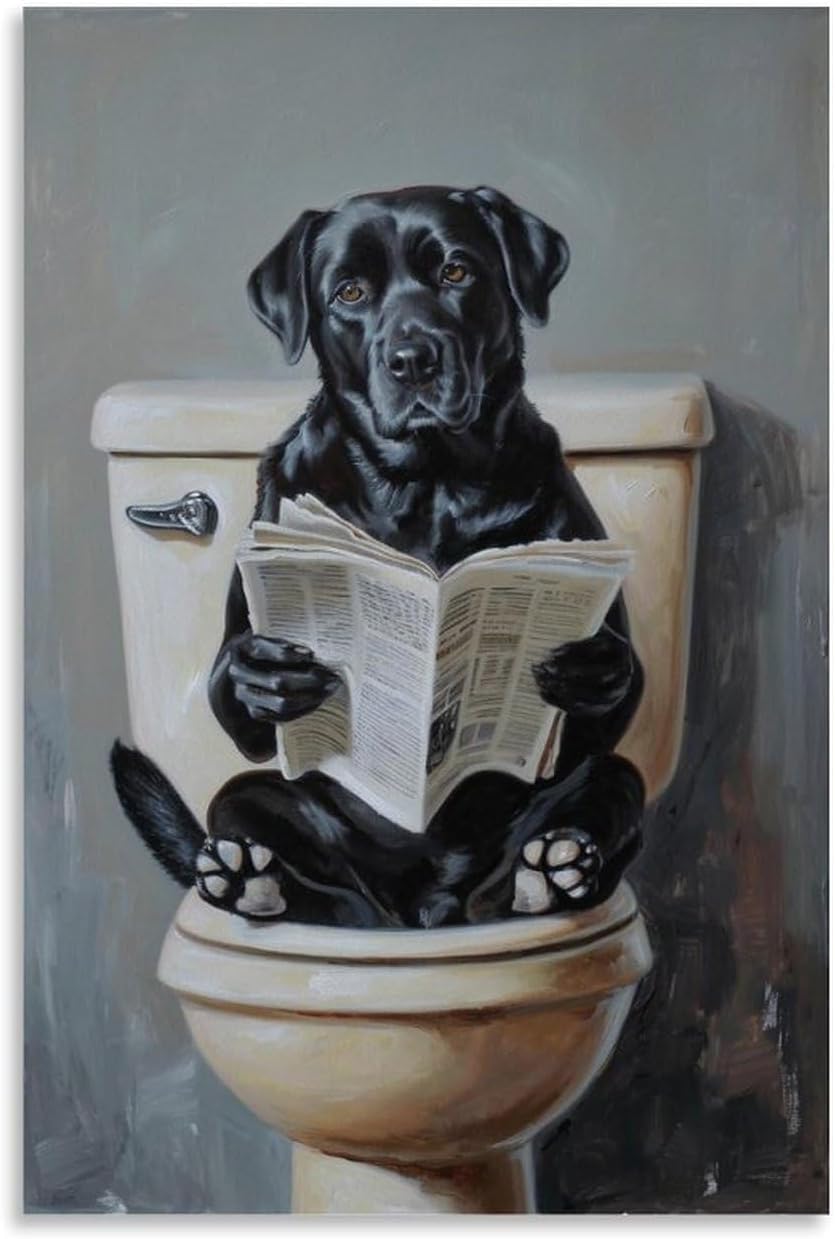 Amazon.com: A Black Labrador Dog Sitting on The Clean White Toilet ...