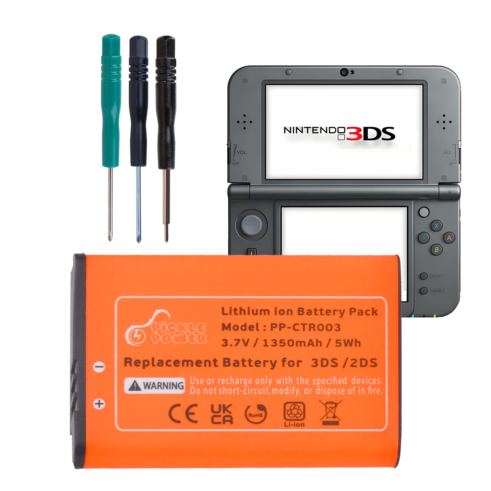 3DS Battery, Pickle Power 1350mAh CTR-003 Battery for Nintendo 3DS, 2DS ...