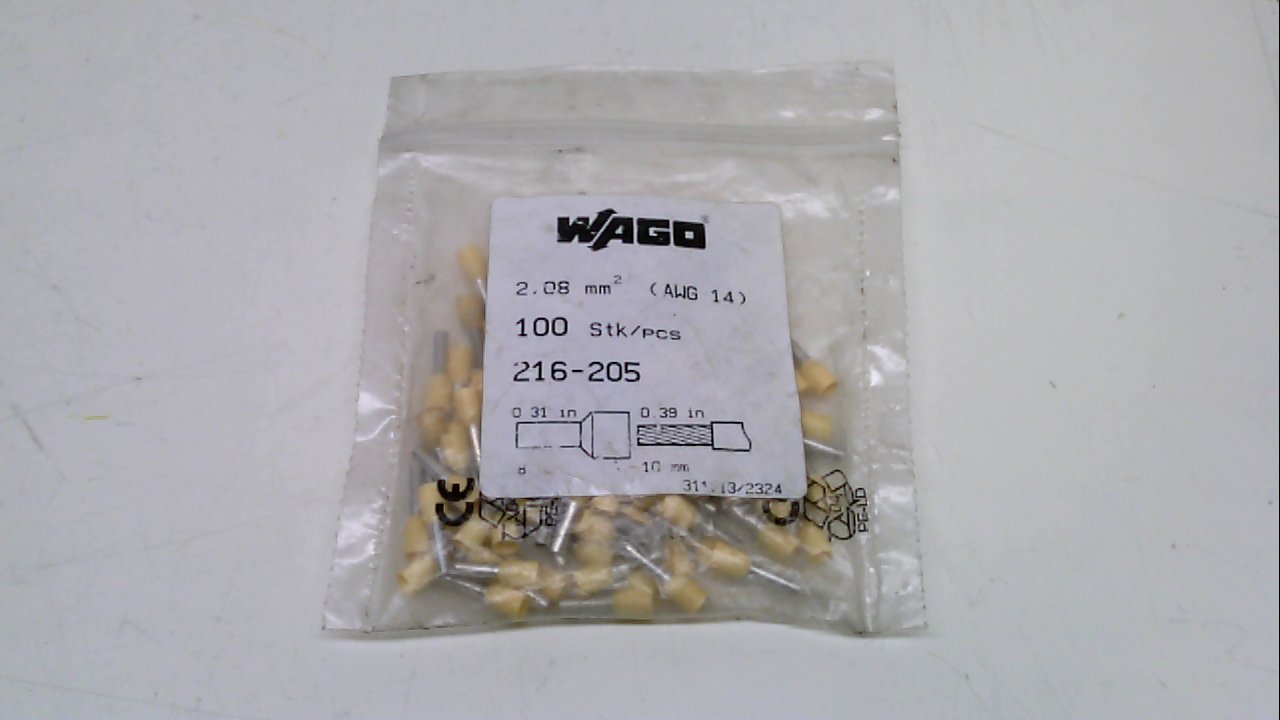 Wago 216-205 - Pack of 100 - Ferrule Terminals, 2.08Mm2, 14Awg, 216-205 ...