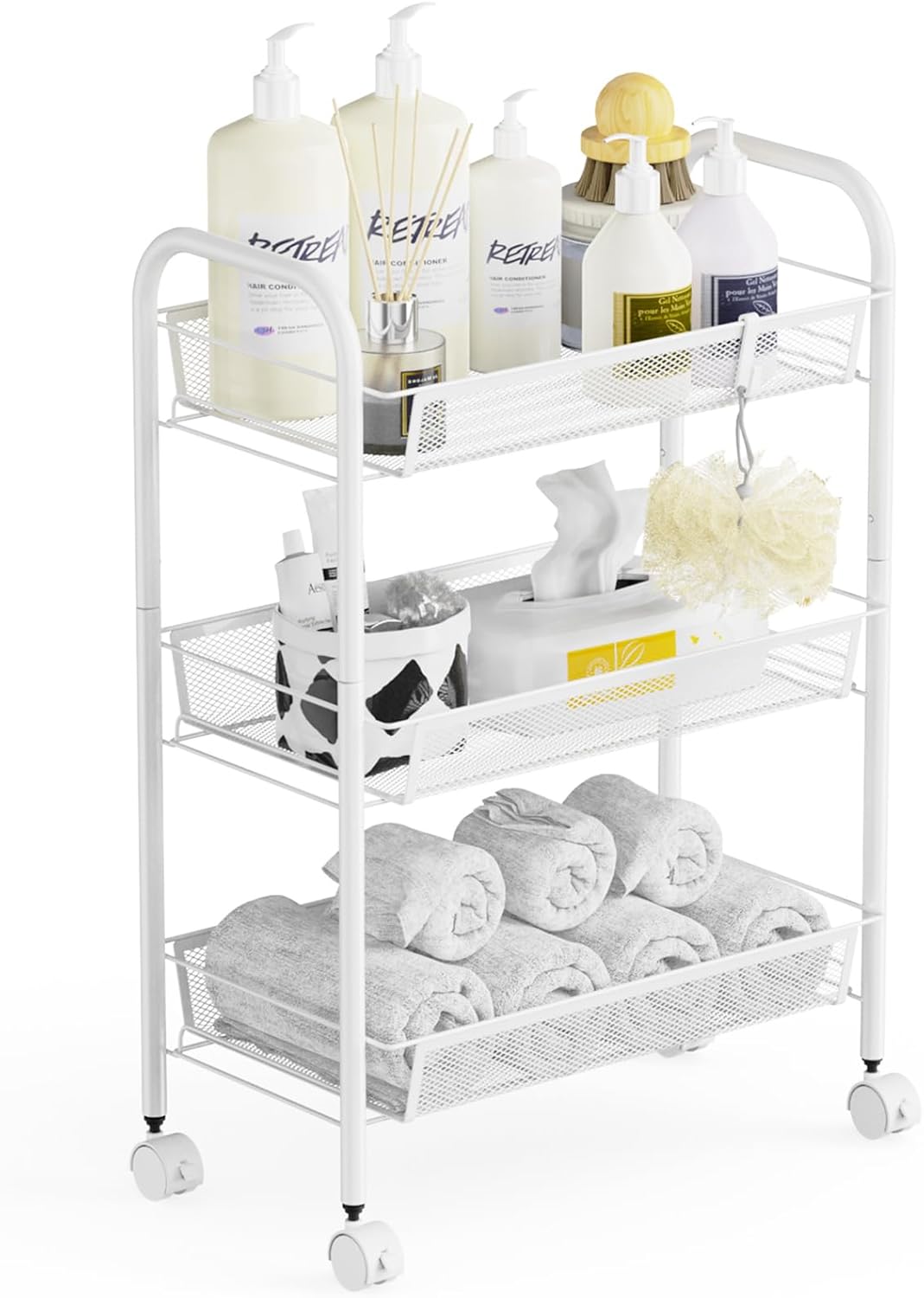WELDUN 3-Tier Storage Trolley, Rolling Cart, Mesh Storage Cart, Metal ...