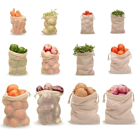 Dcluttr vegetable bags for fridge storage - 100% cotton (set of 12 ...